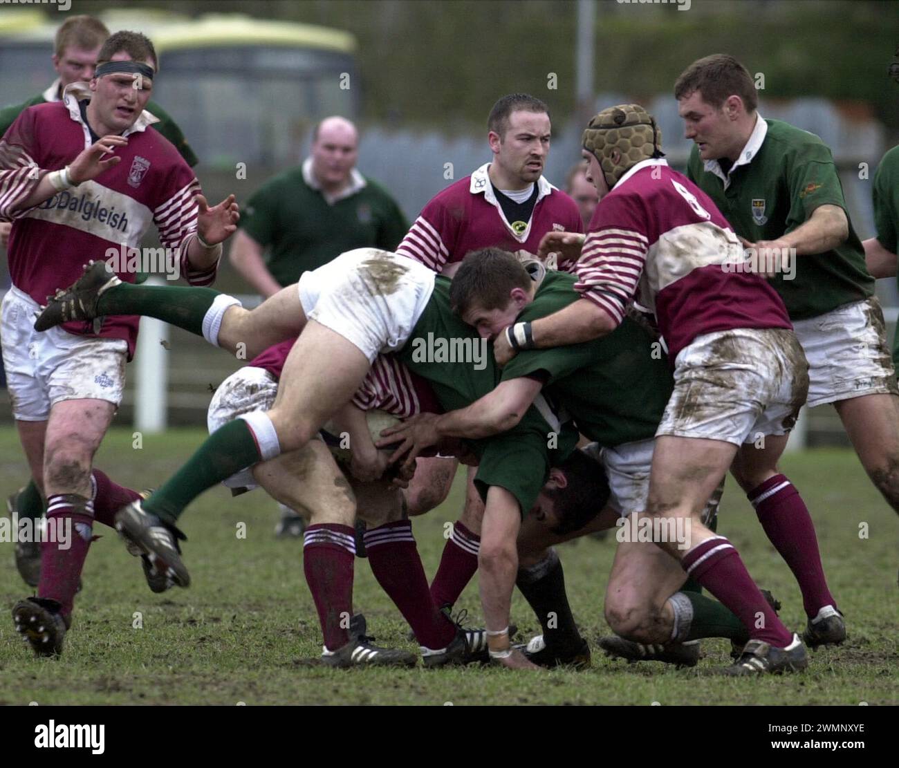 HAWICK V GALA, 10/3/01. Hawicks Gavin Douglas is upended Stock Photo - Alamy