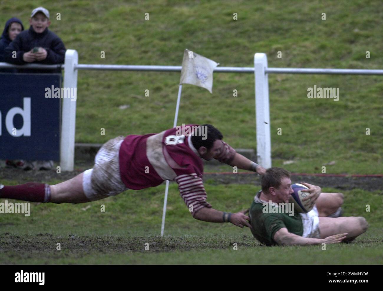 HAWICK V GALA, 10/3/01. Hawicksa Keith Davidson scores the home sides ...
