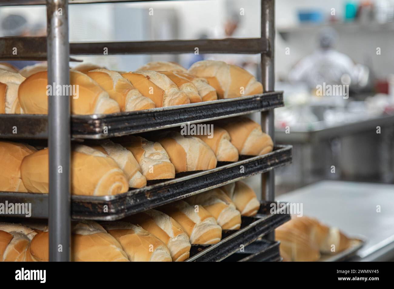 French bread in production inside the bakery Stock Photo - Alamy