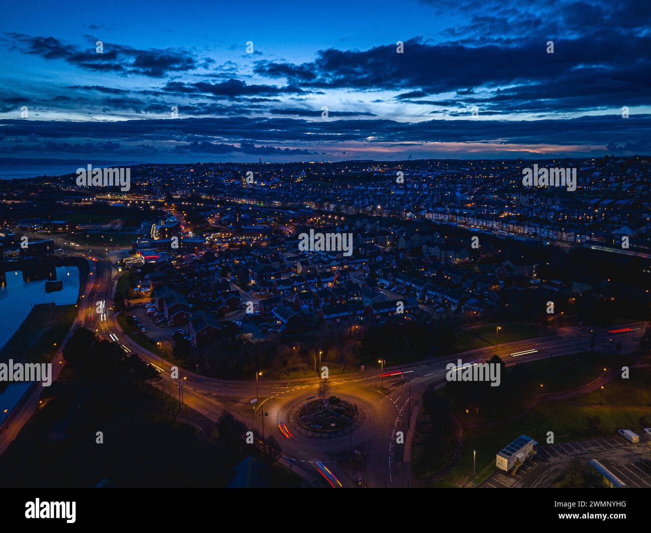Aerial view of cityscape at twilight from helicopter Stock Photo - Alamy