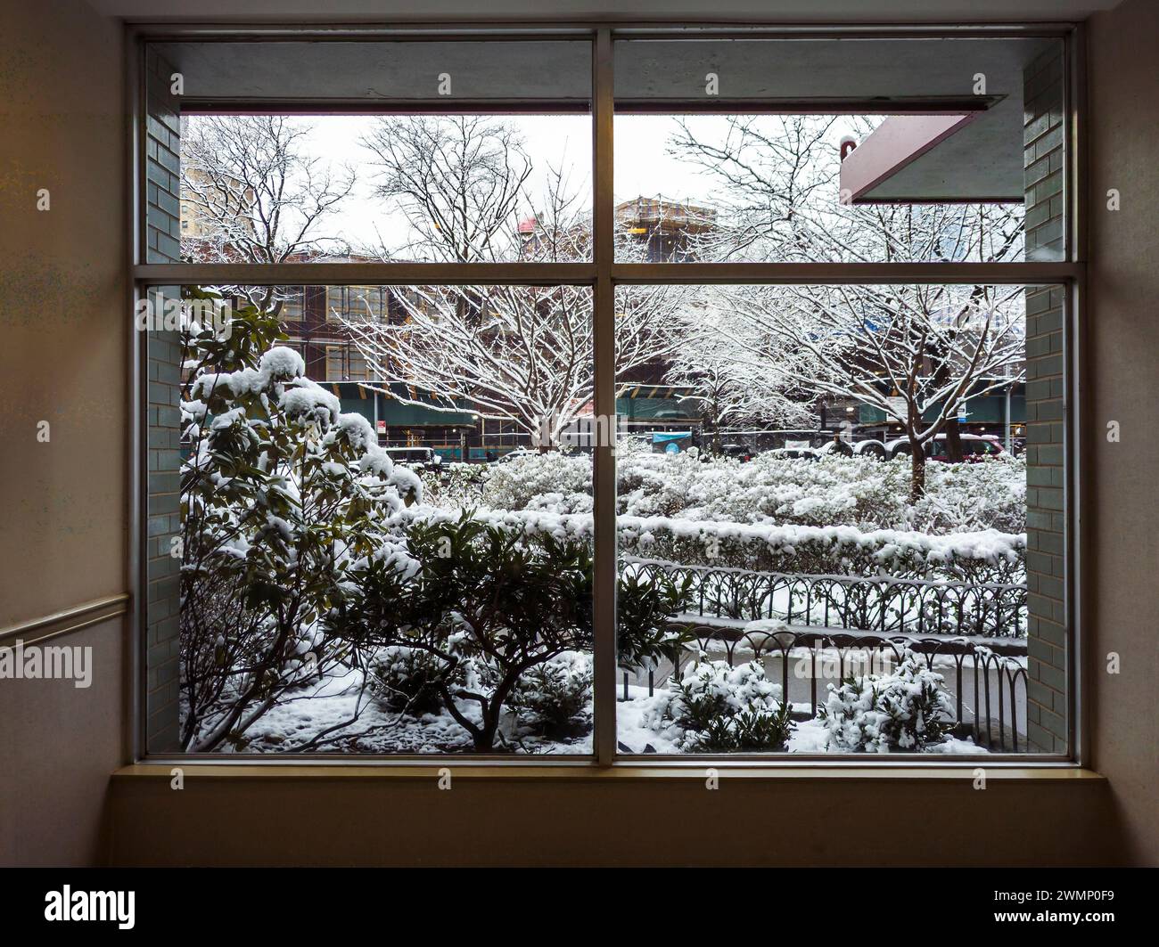 Winter wonderland of snow from an apartment building lobby after the ...