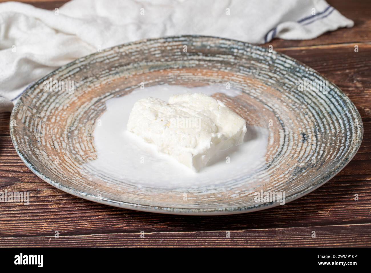 Buffalo cream. Dairy products. Fresh buffalo cream in a plate Stock ...