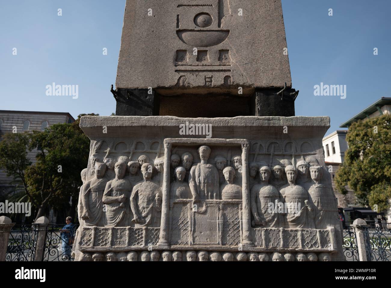 Close-up detailed view of the historic Obelisk of Theodosius in ...