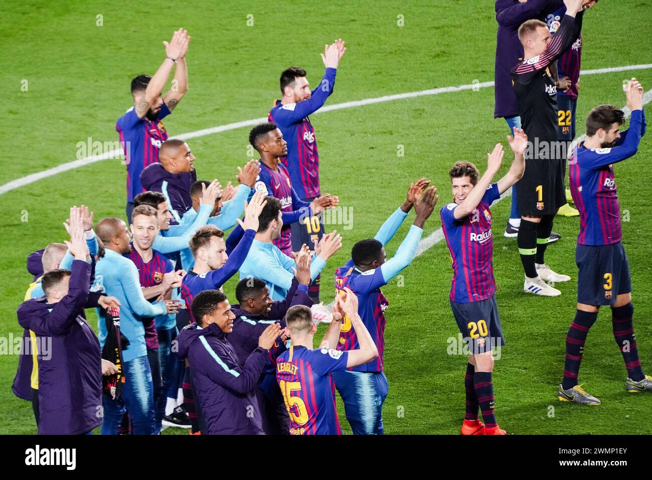 TITLE CELEBRATION, BARCELONA FC, 2019:The Barcelona players salute ...