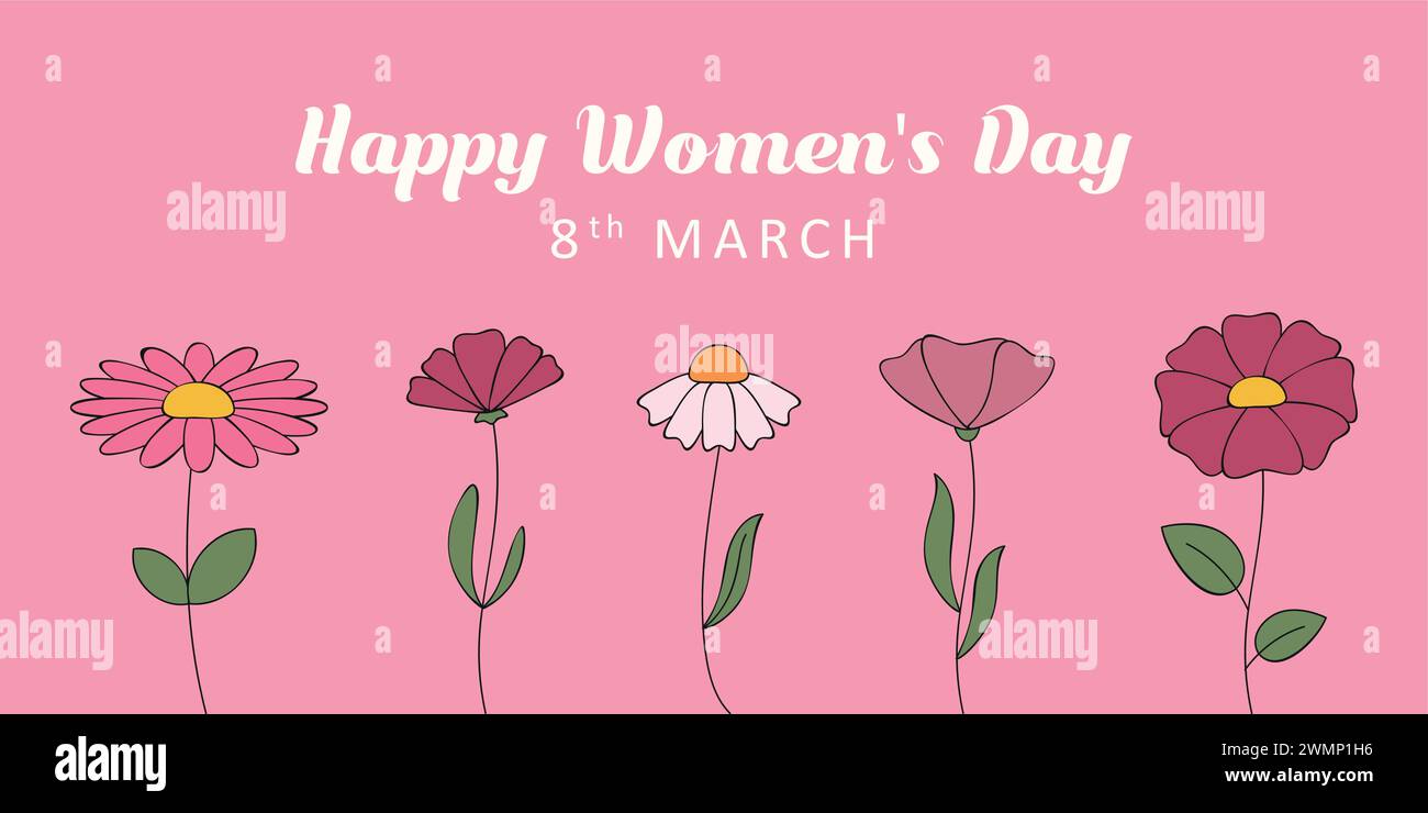 colorful pink flowers for international womens day on 8th march vector ...