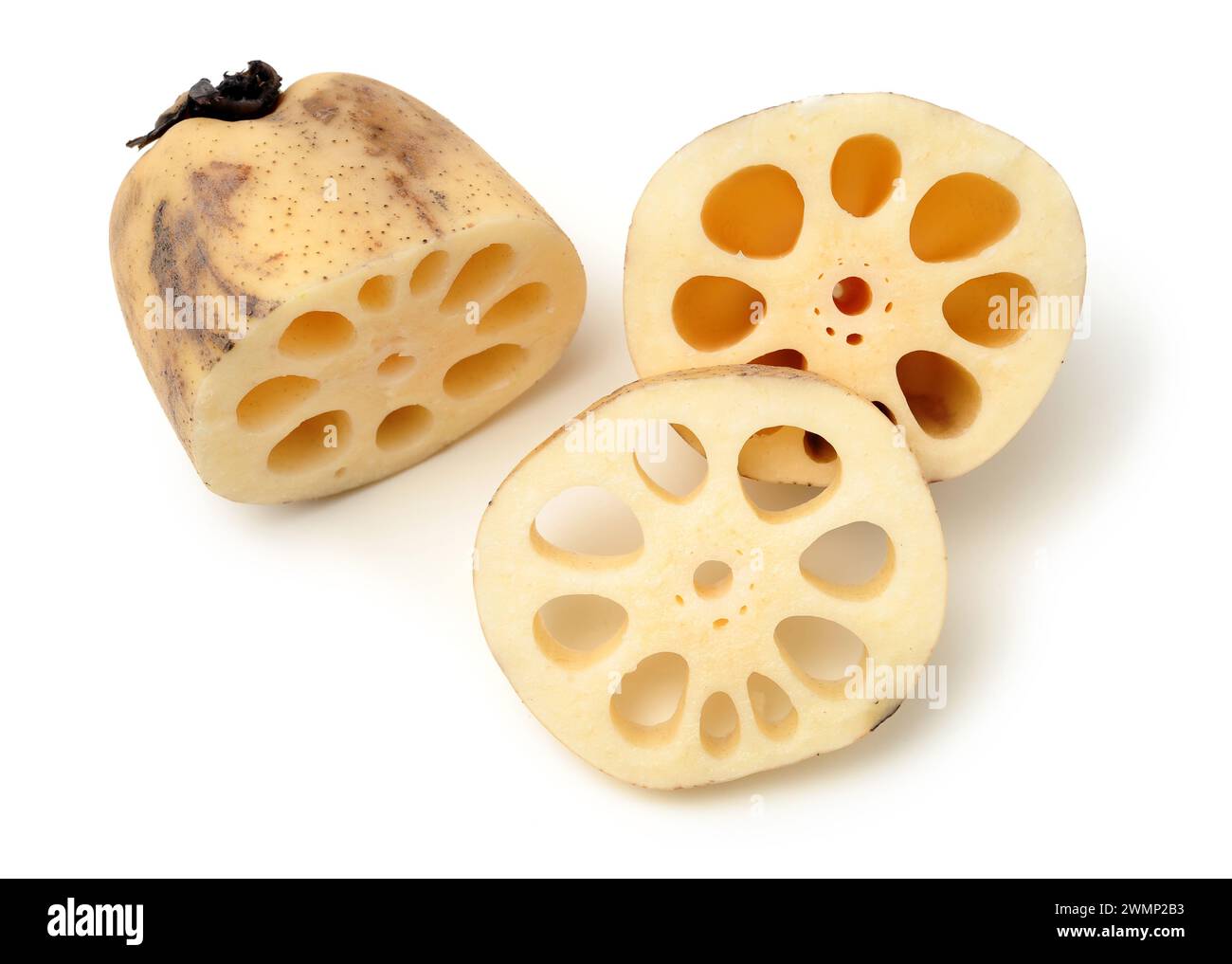Lotus root on the white background Stock Photo - Alamy