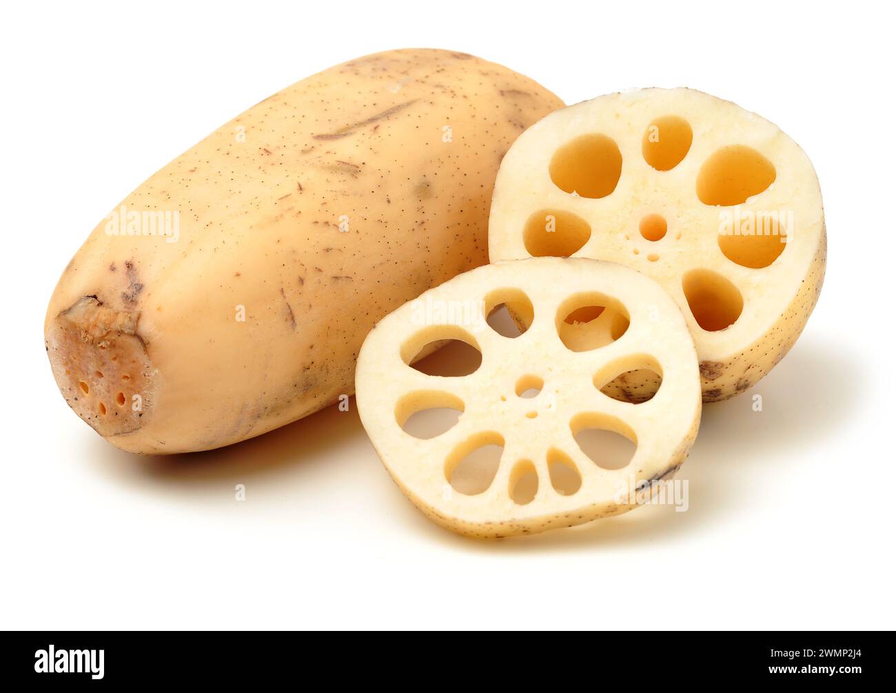 Lotus root on the white background Stock Photo - Alamy