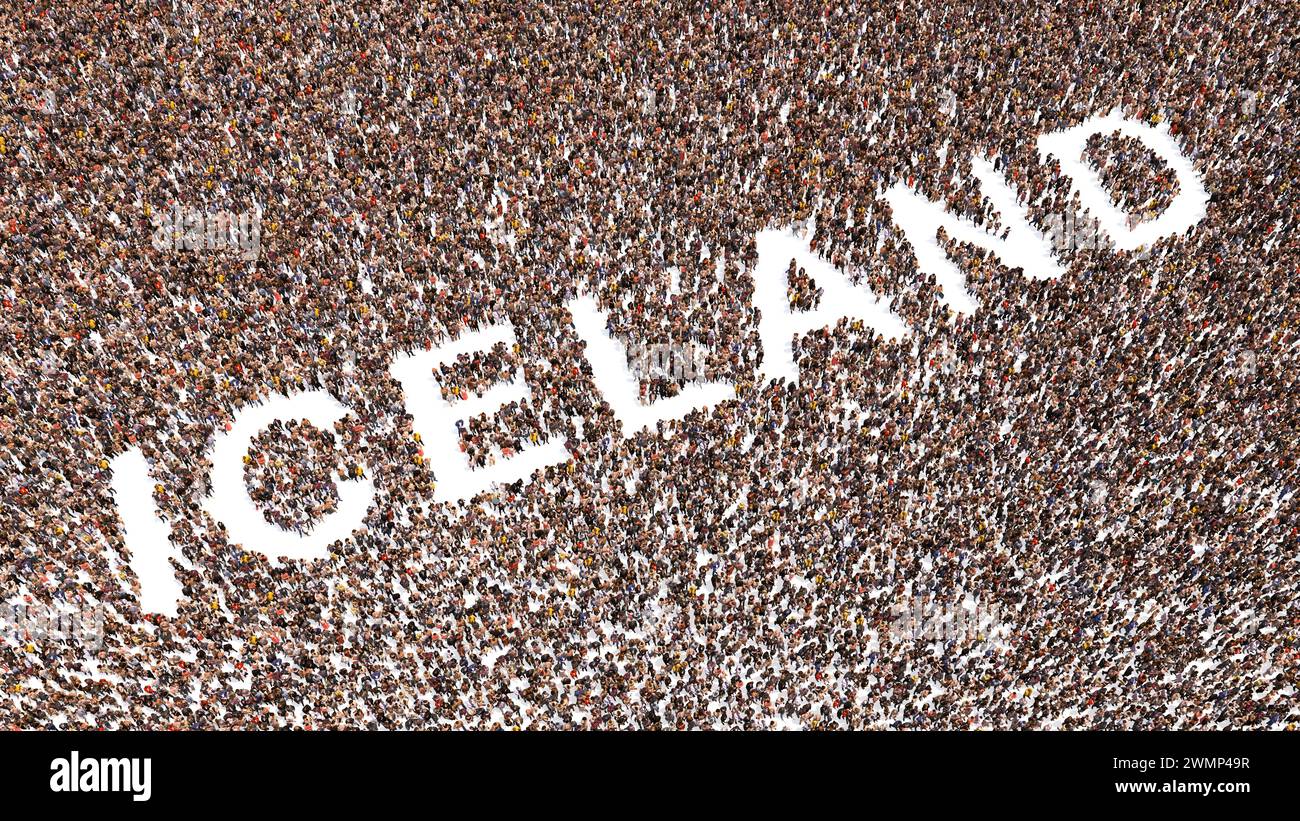 Concept conceptual large community of people forming the word ICELAND ...