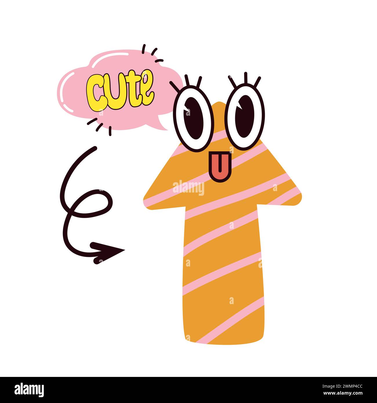 Groovy lovely arrow sticker. Funky cute arrow character in trendy retro ...