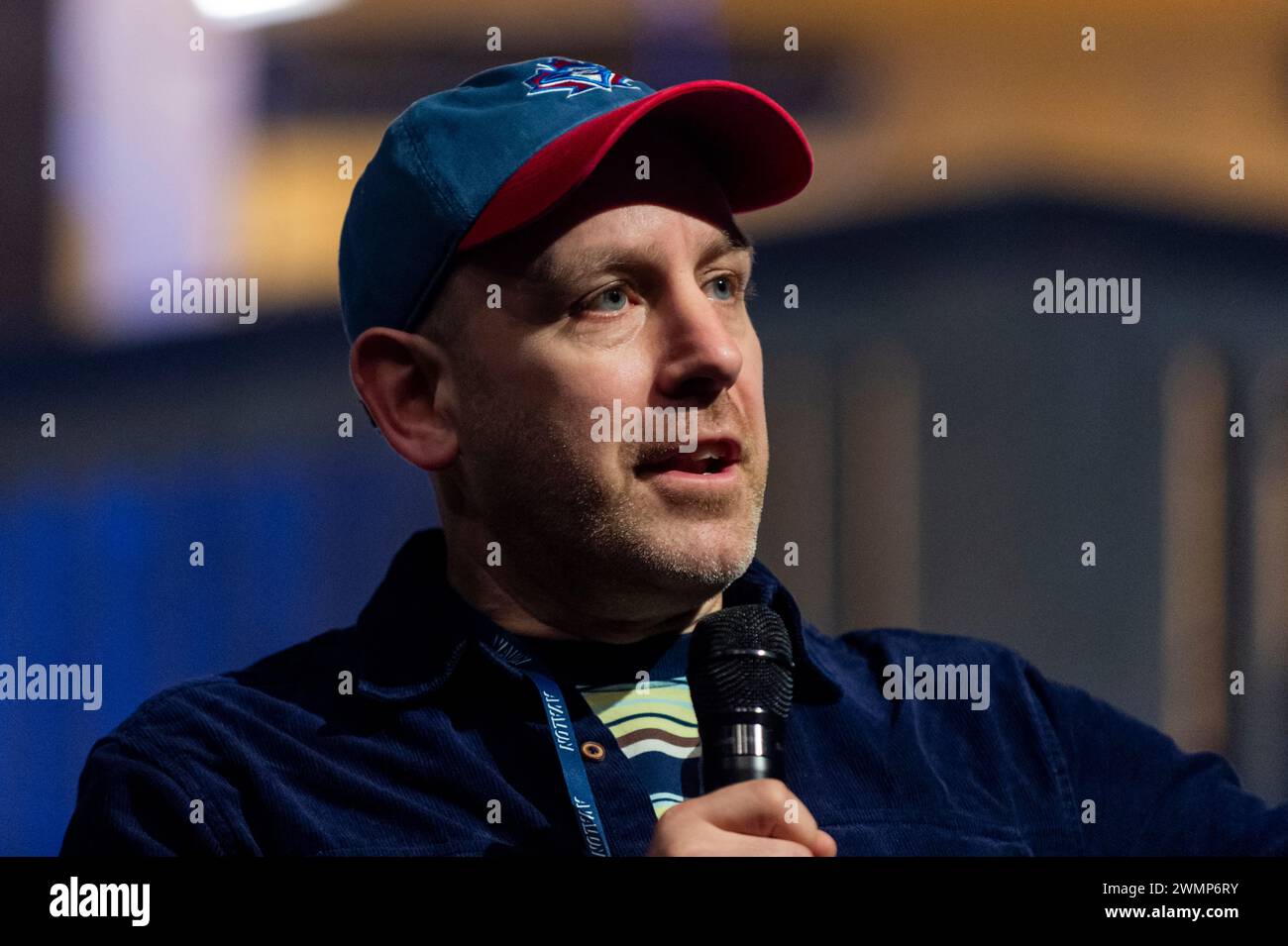 London, UK. 27 February 2024. Rob Hastie, director, speaks at a ...