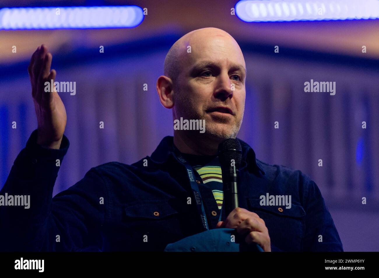 London, UK. 27 February 2024. Rob Hastie, director, speaks at a ...