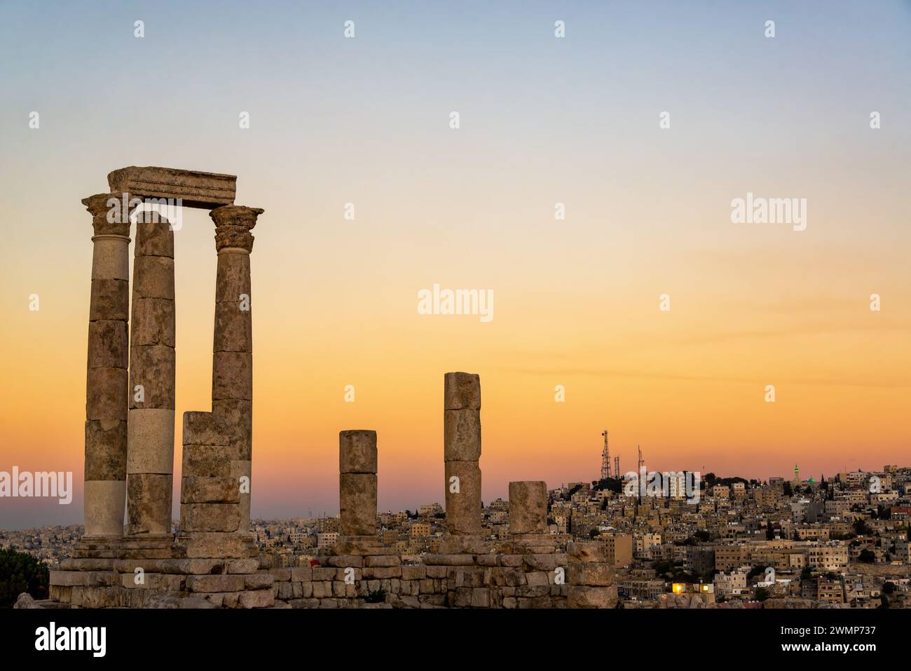View of the Temple of Hercules in the citadel of Amman, Jordan at ...