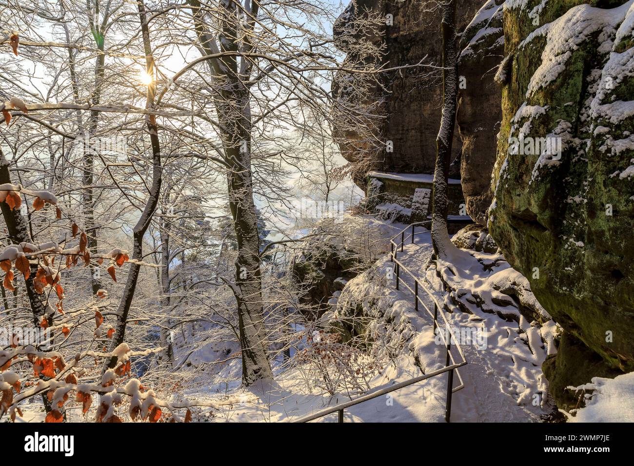 Winterzauber an der Bastei, Zugang zur Tiedge Aussicht, Sächsische ...