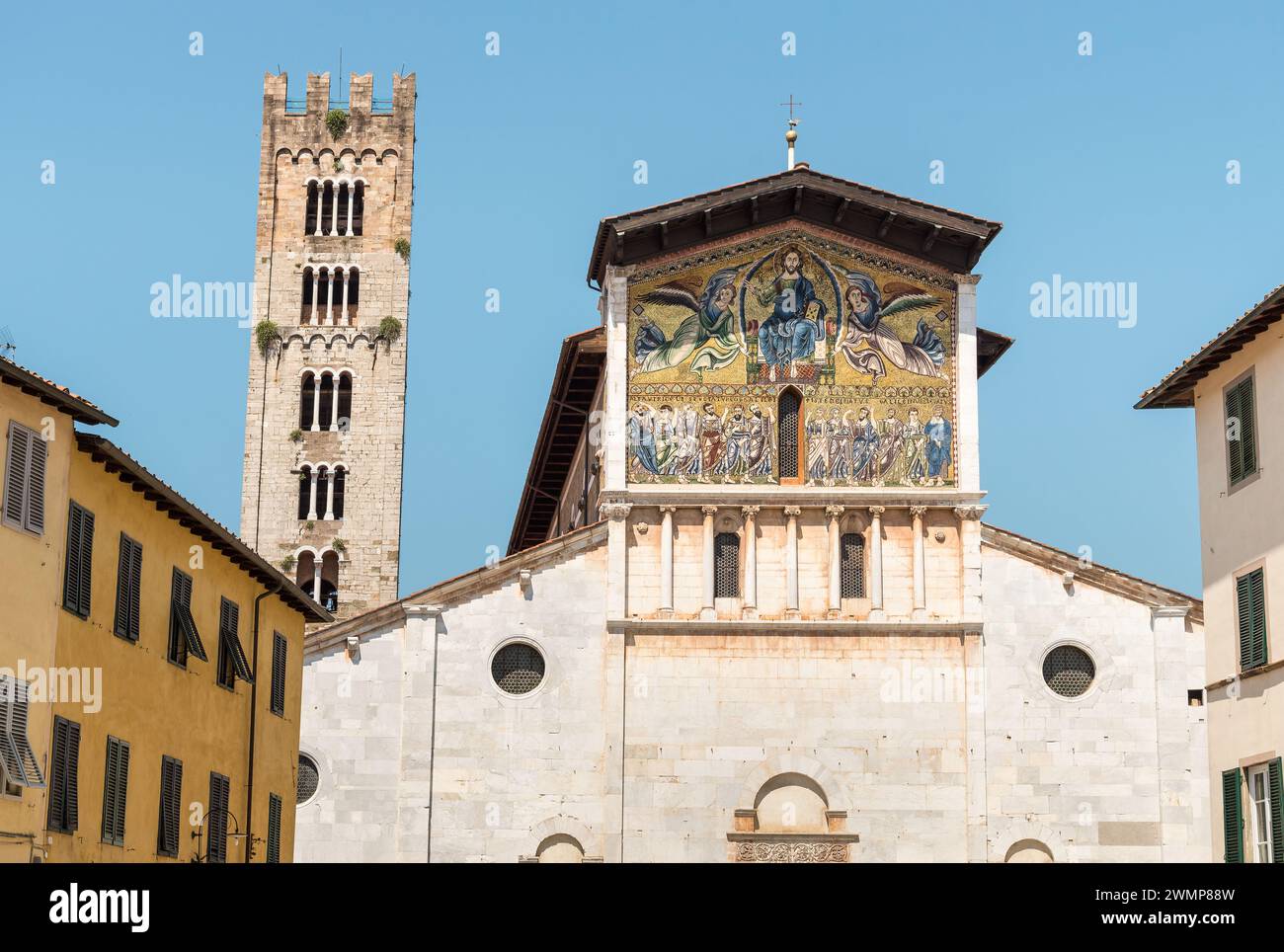 Facade of Basilica of San Frediano, is a Romanesque church in old town ...