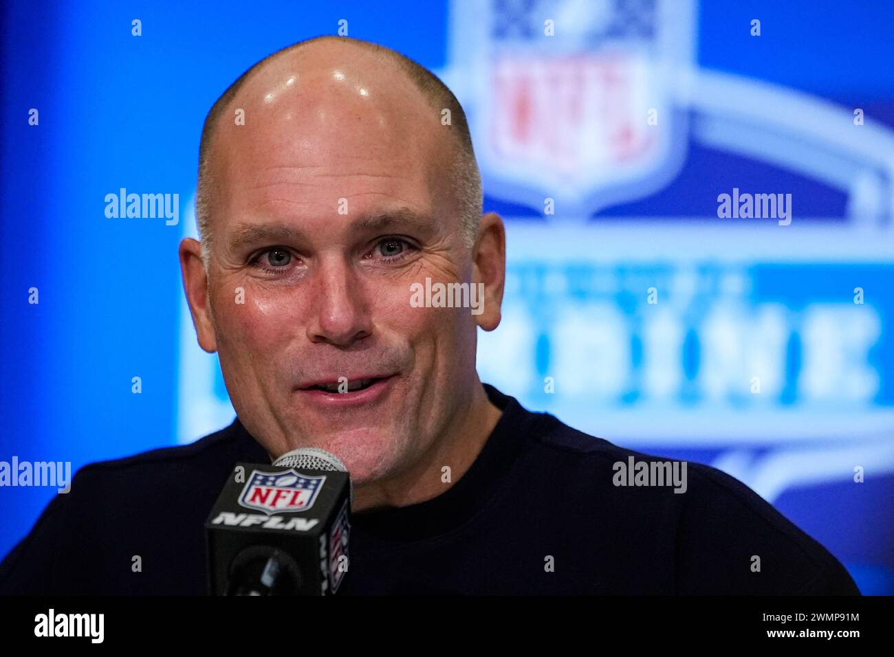 Baltimore Ravens general manager Eric DeCosta speaks during a press ...