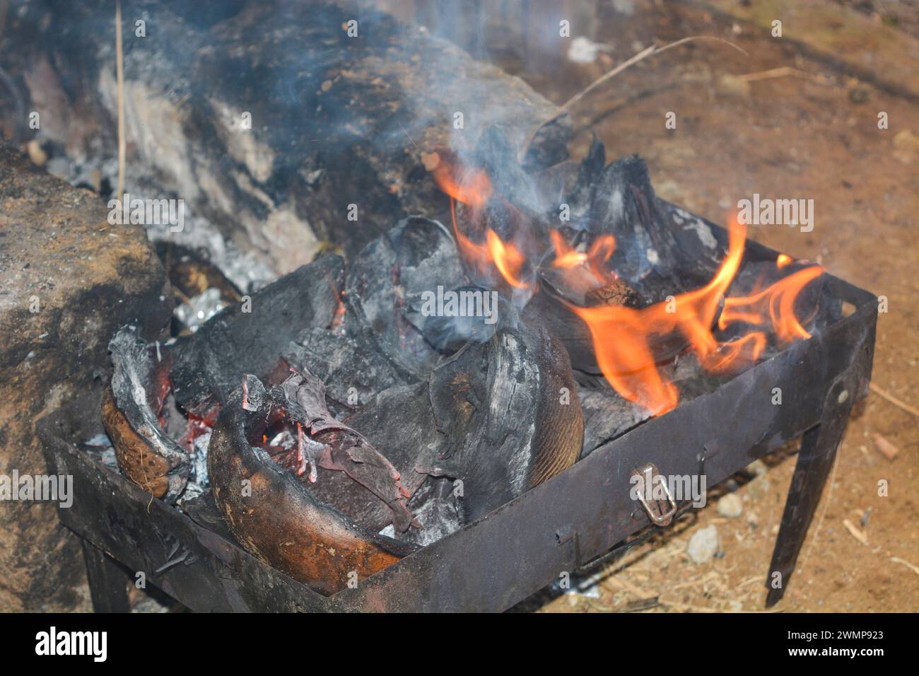 Coals made from charcoal, for cooking satay and grilled meat Stock ...