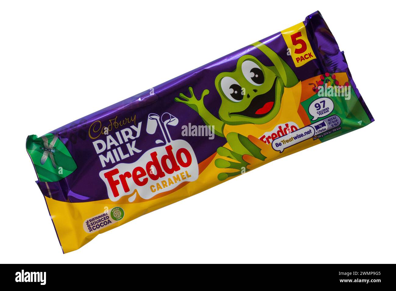 Packet of Cadbury Dairy Milk Freddo Caramel pack isolated on white ...