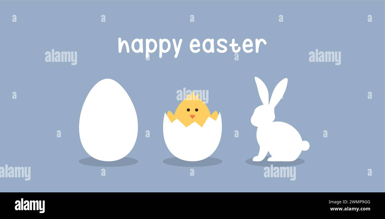 happy easter minimal design with egg little chick and bunny vector ...