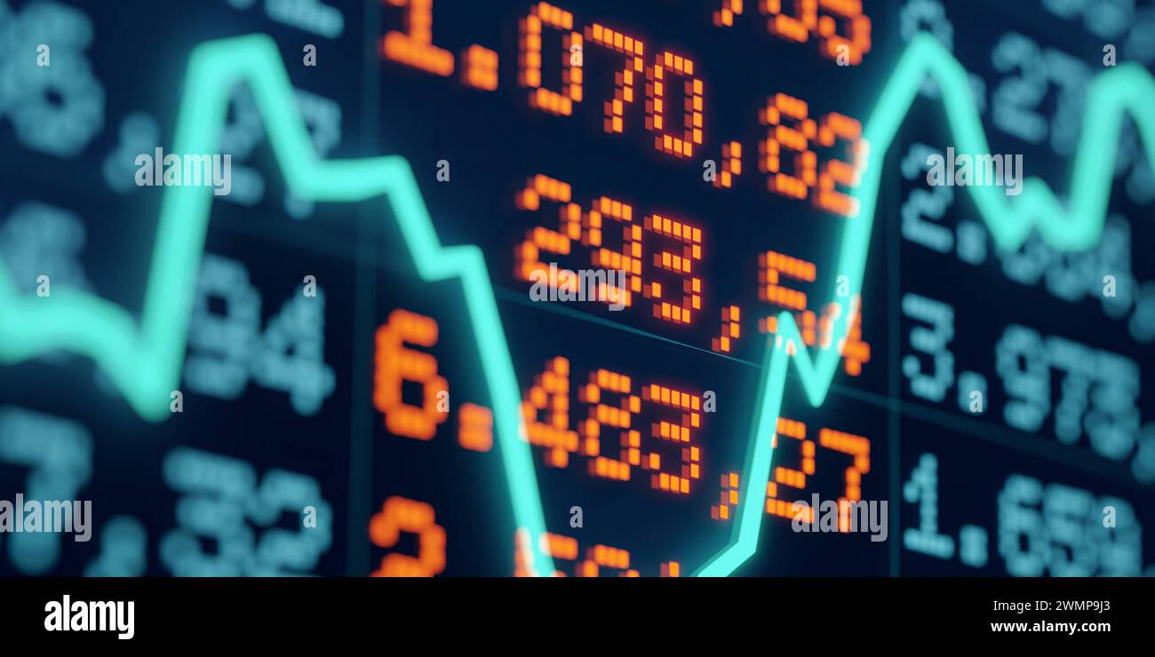 Digital numbers, chart and financial figures on the screen. Digital ...