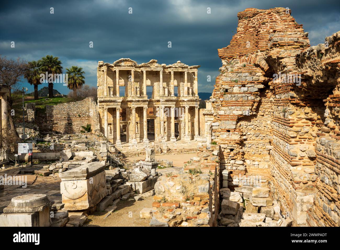 The ancient ruins of Ephesus against dramatic cloudy sky Stock Photo ...