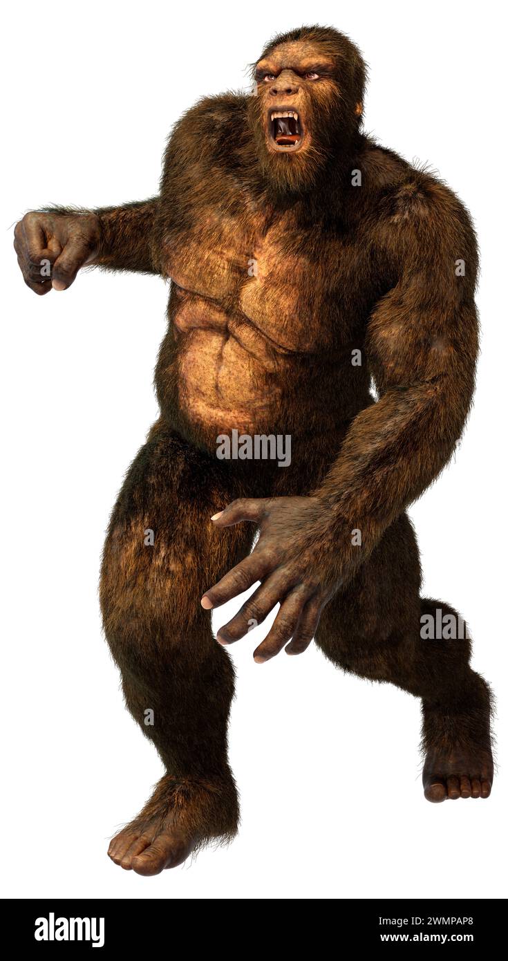 3D rendering of a Sasquatch or Bigfoot isolated on white background ...
