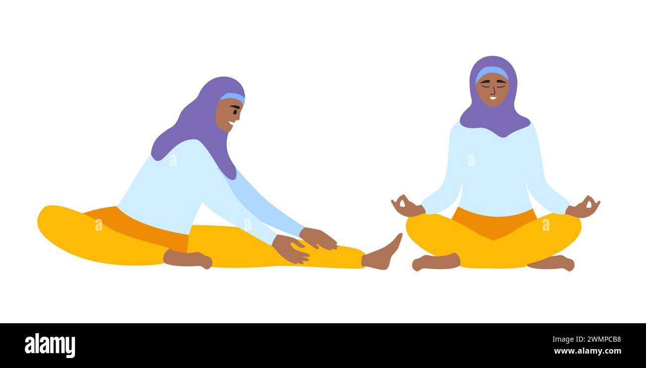 Muslim hijab woman doing yoga exercise. Arabian female muslim healthy ...