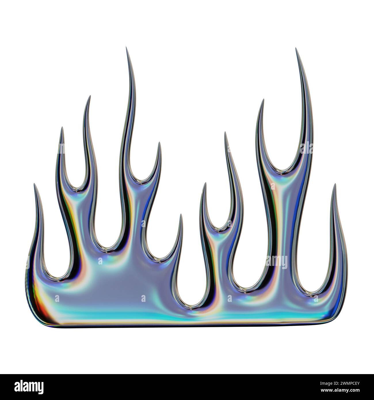 3D flame. Trendy Y2K element. Iridescent colorful burning fire shape ...