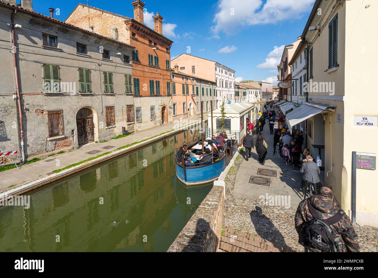Comacchio, Italy. February 25, 2024. Panoramic view of the town center ...