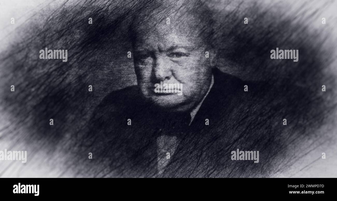 Portrait Drawing. Sir Winston Leonard Spencer Churchill Stock Photo - Alamy