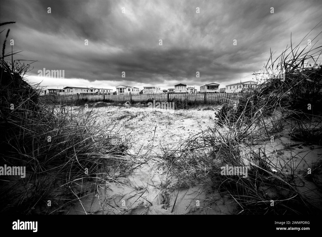 static homes on sand dunes Coatham beach North Yorkshire UK Stock Photo ...