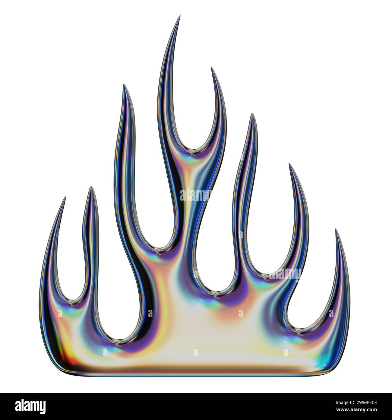 3D flame. Trendy Y2K element. Iridescent colorful burning fire shape ...