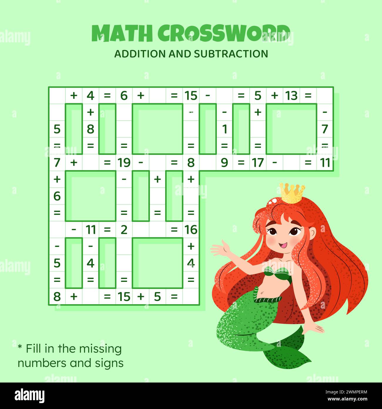 Math Crossword puzzle. Addition and subtraction Stock Vector Image ...