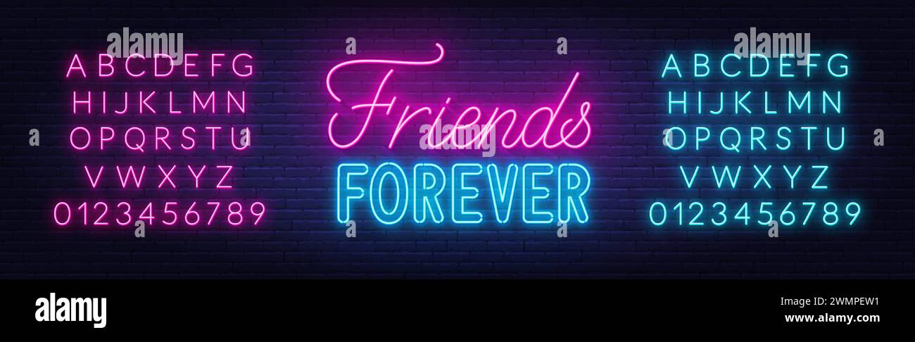 Friends Forever neon lettering on brick wall background Stock Vector ...