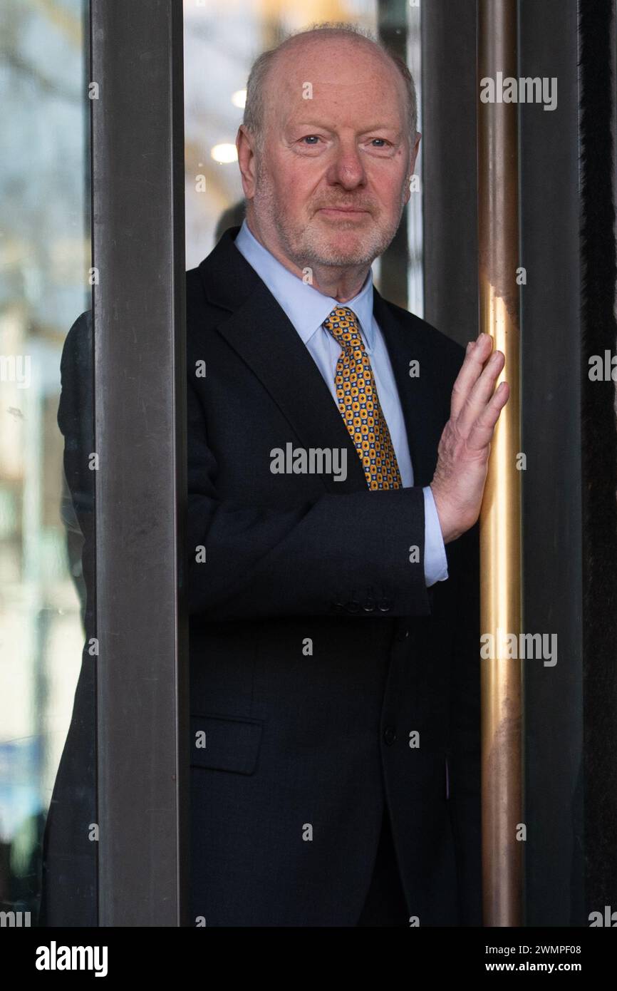 London, UK. 27 Feb 2024. Former Sub-Postmaster Alan Bates speaks to ...