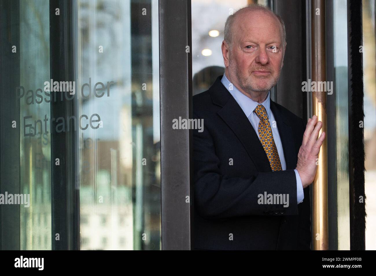 London, UK. 27 Feb 2024. Former Sub-Postmaster Alan Bates speaks to ...