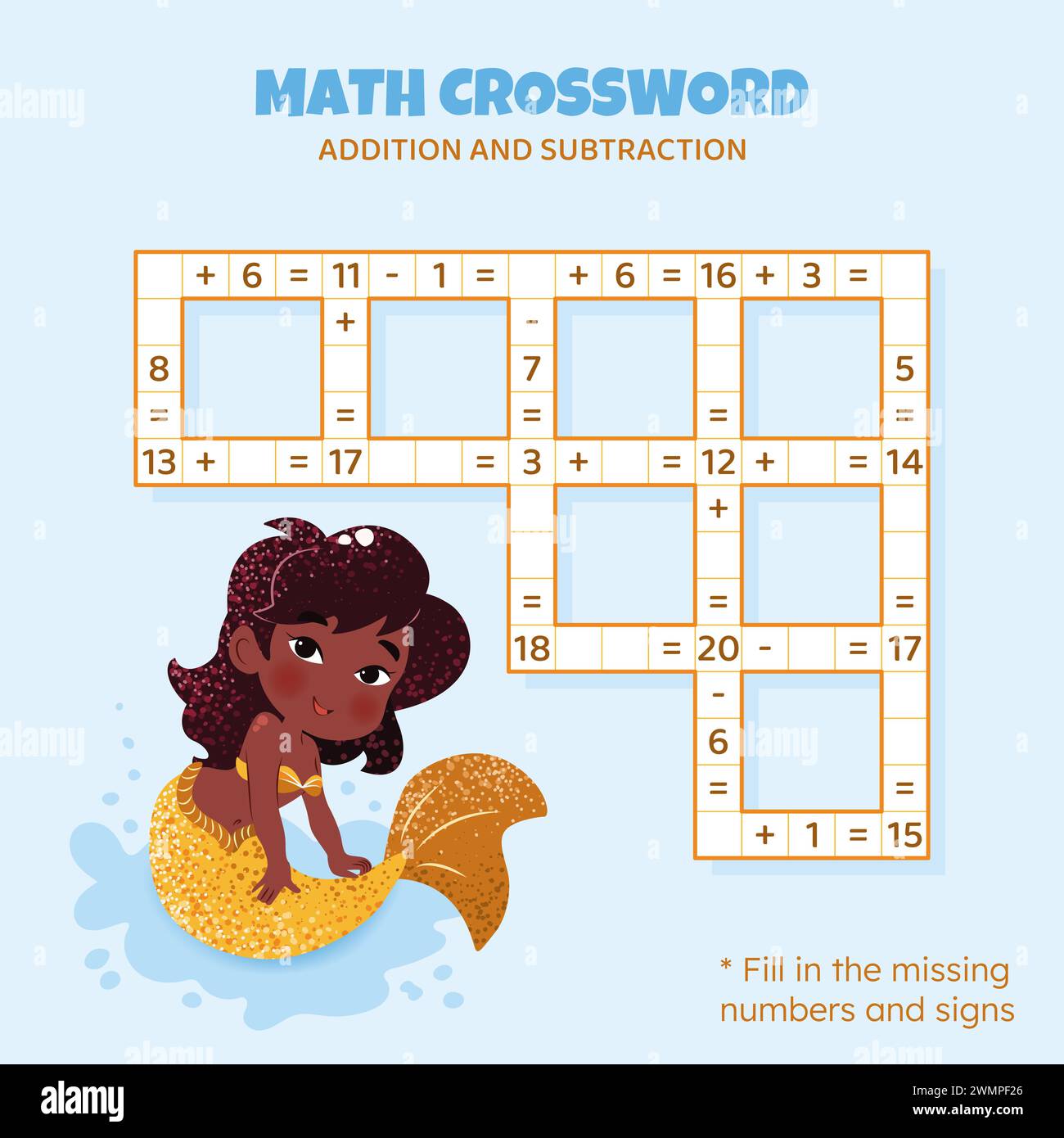 Math Crossword puzzle. Addition and subtraction Stock Vector Image ...