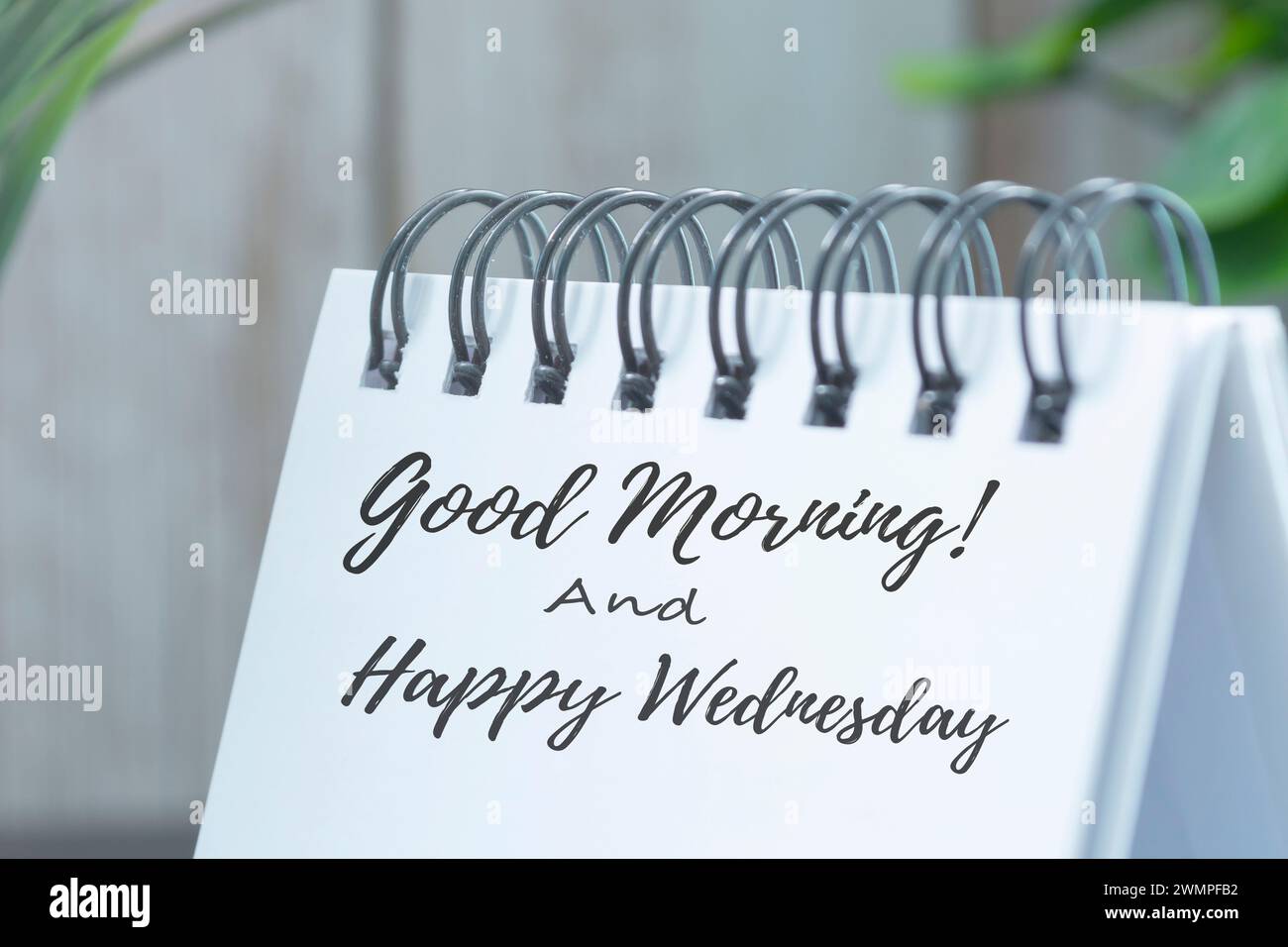 Good morning and happy wednesday text on white calendar Stock Photo - Alamy