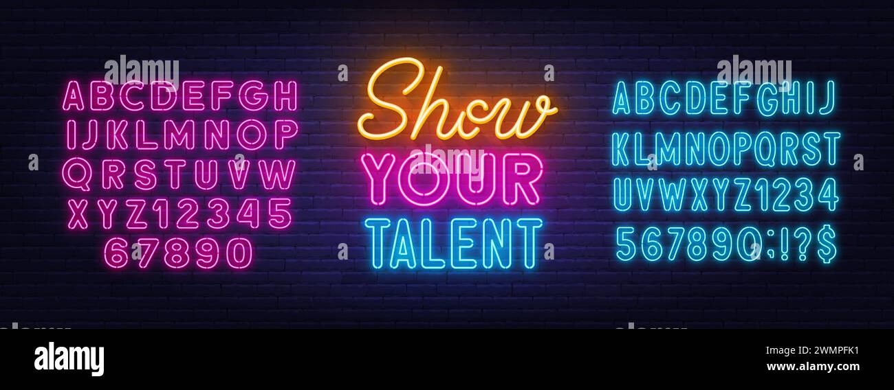 Show Your Talent neon lettering on brick wall background Stock Vector ...
