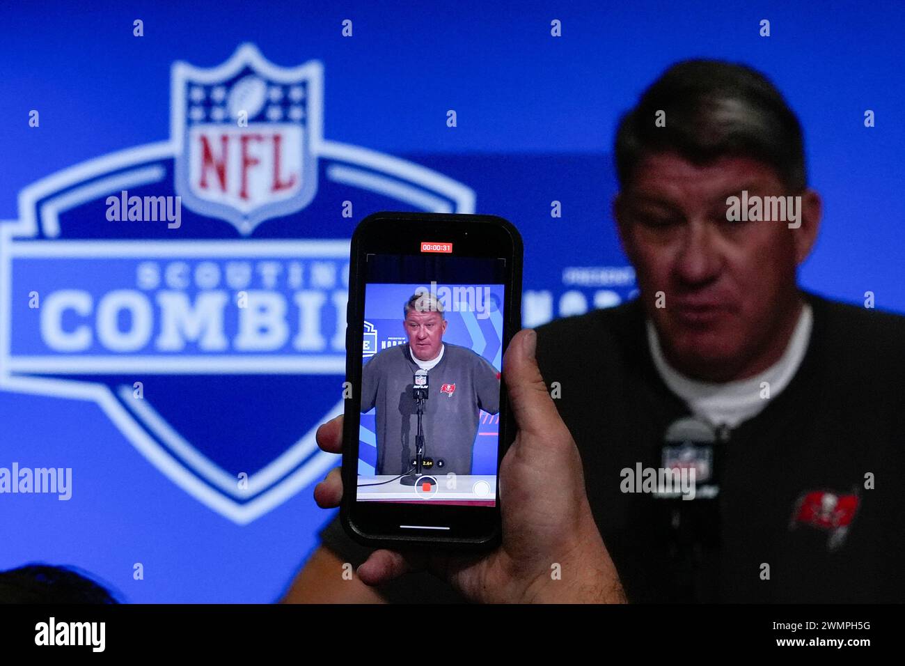 Tampa Bay Buccaneers general manager Jason Licht is recorded on a phone ...