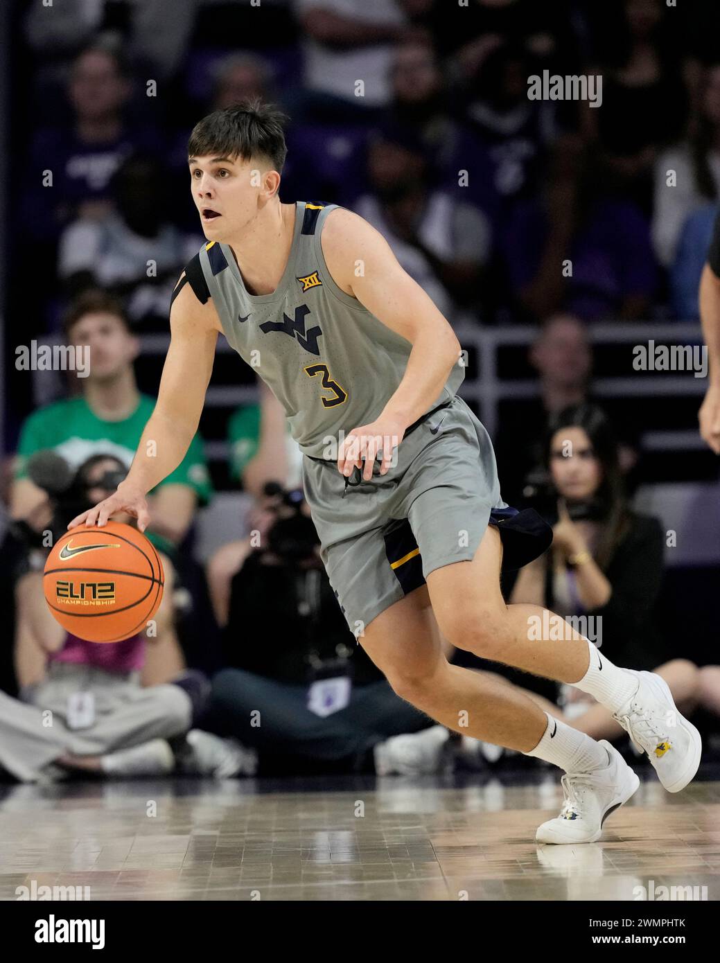 West Virginia guard Kerr Kriisa drives during the first half of an NCAA ...