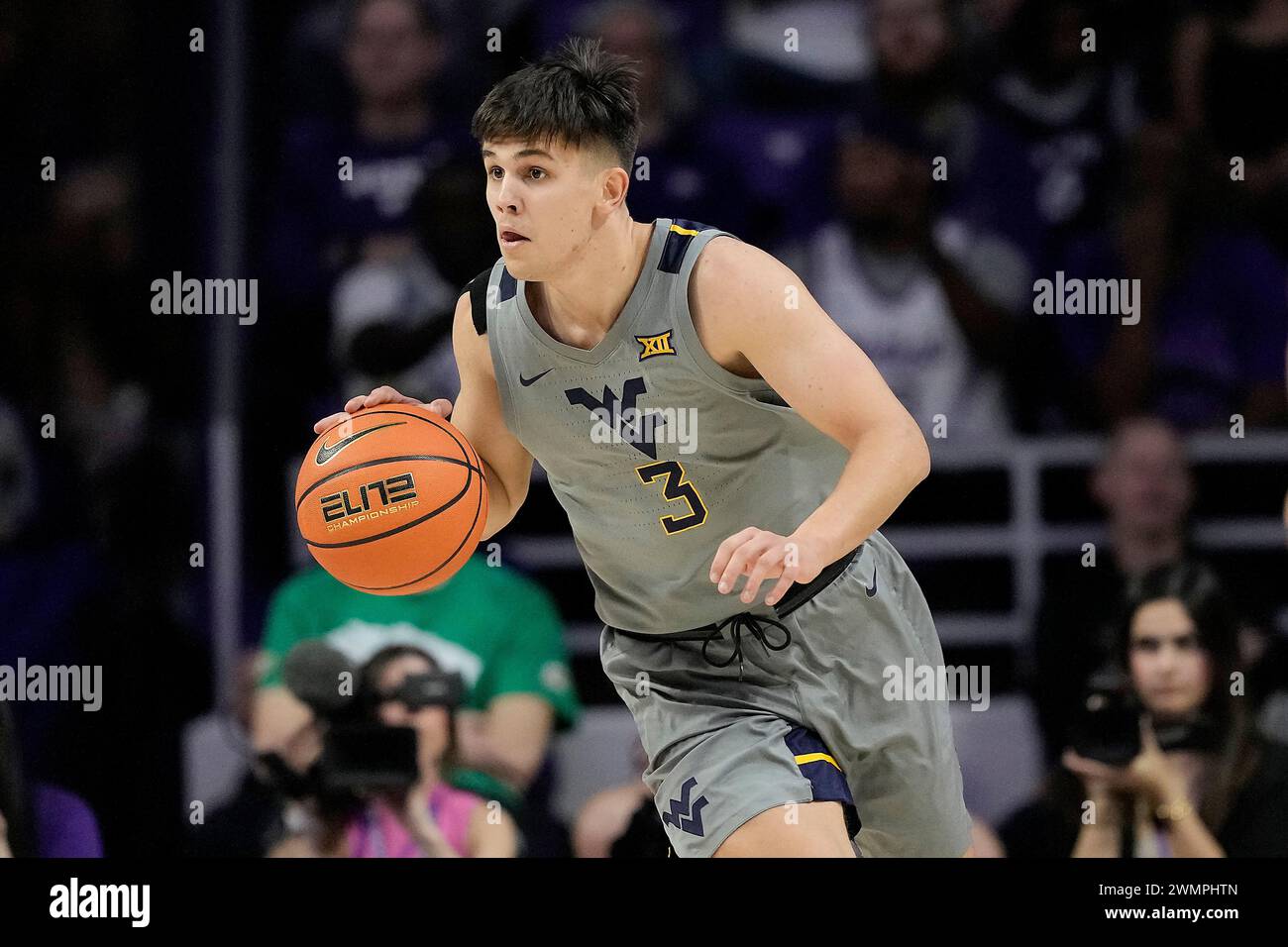 West Virginia guard Kerr Kriisa drives during the first half of an NCAA ...