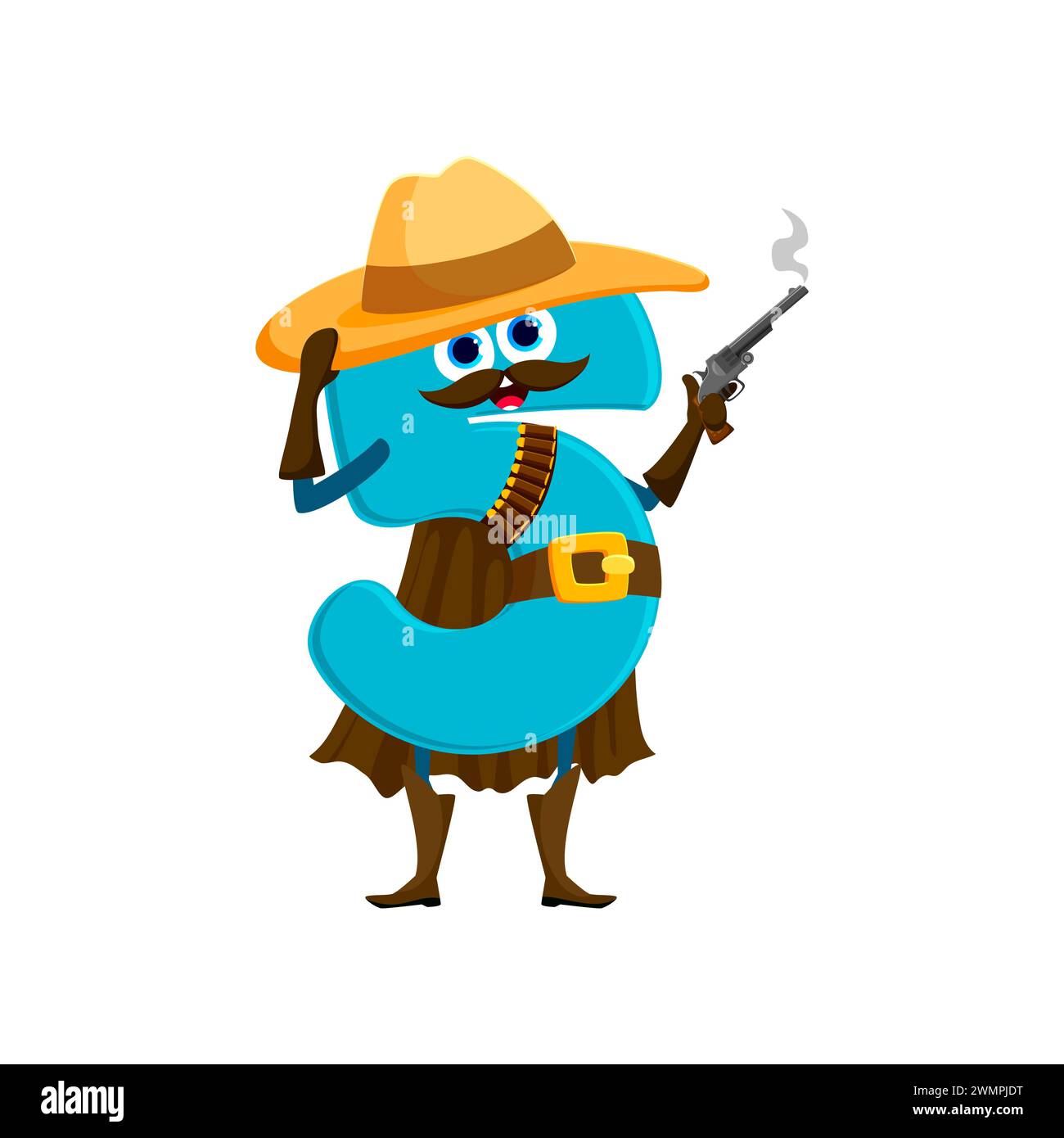 Cartoon cowboy, sheriff, and robber math number character. Isolated ...