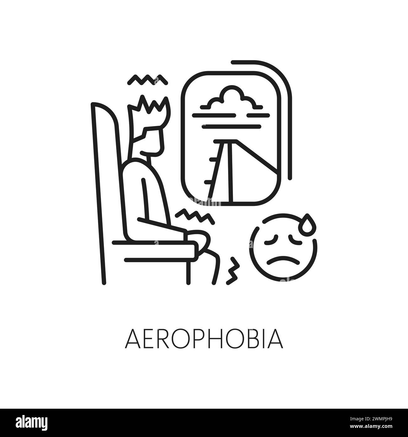 Human aerophobia phobia icon, mental health. Fear of flying problem ...