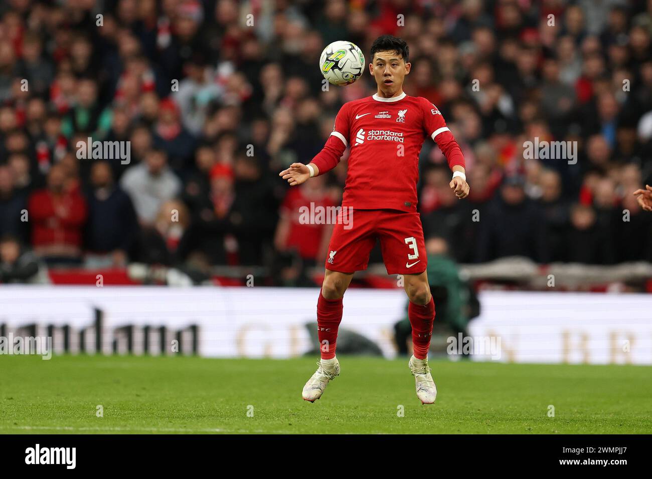 London, UK. 25th Feb, 2024. Wataru Endo of Liverpool in action. Carabao ...