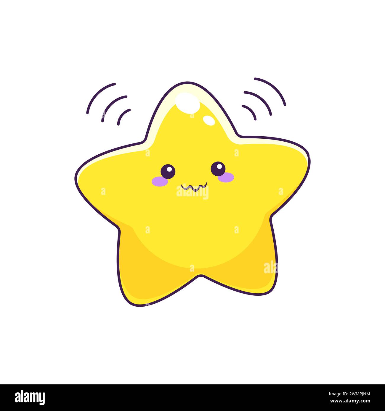 Cartoon cute kawaii star character with shy smile and face. Vector ...