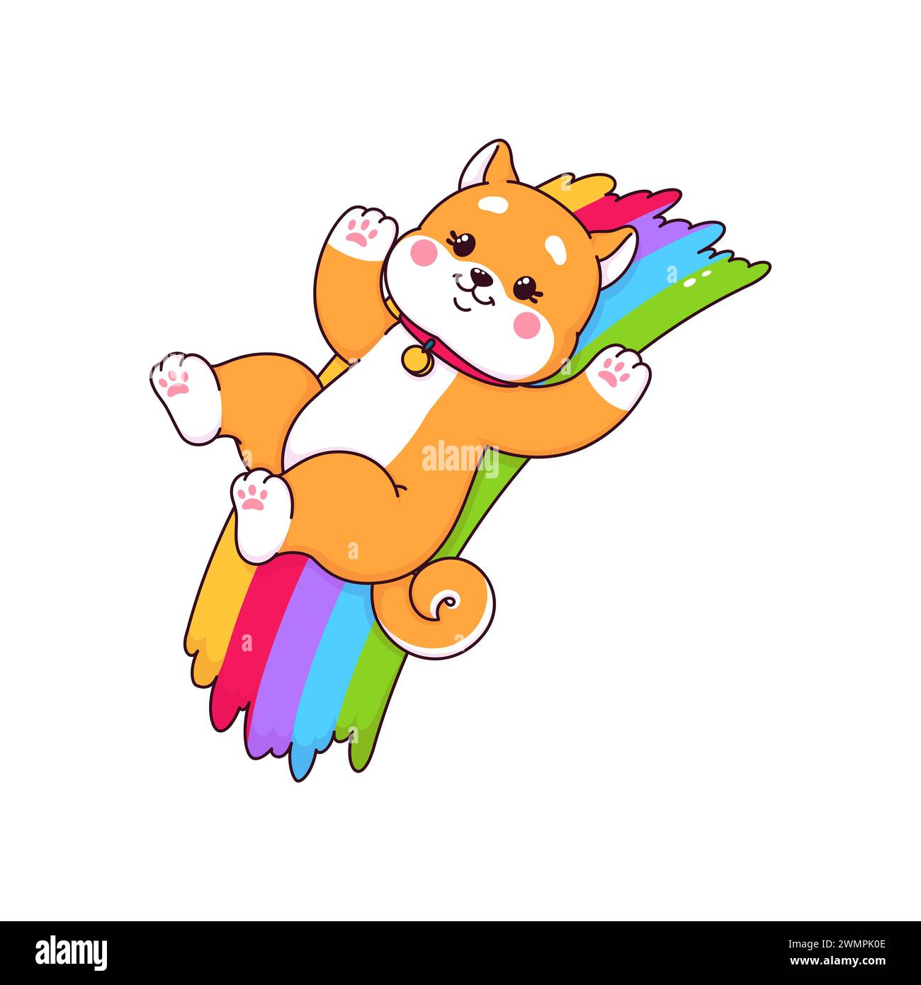Cartoon Shiba Inu dog on rainbow, cute puppy pet or funny animal ...