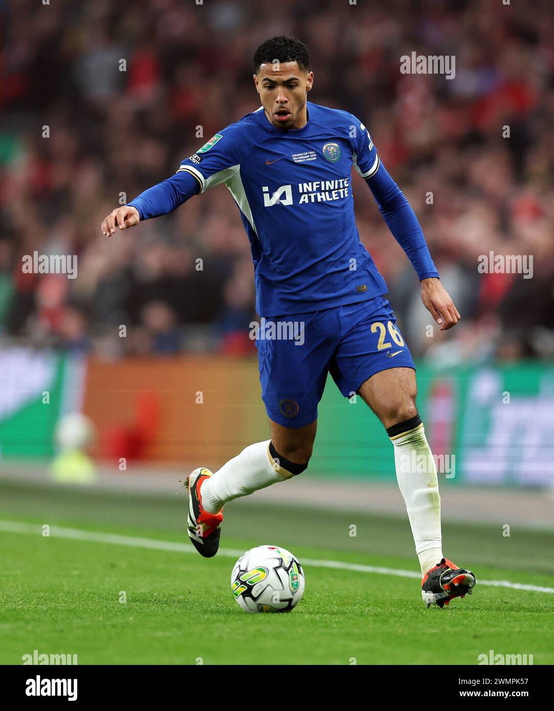 London, UK. 25th Feb, 2024. Levi Colwill of Chelsea in action. Carabao ...