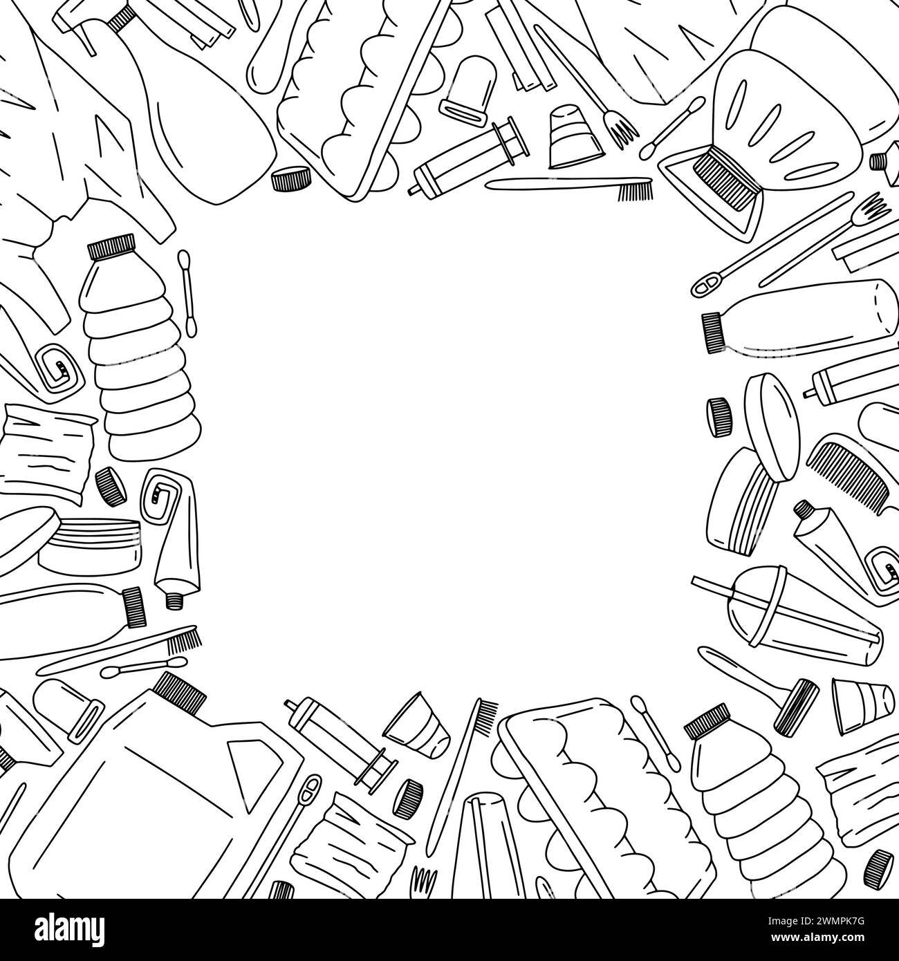 Plastic waste doodle elements frame Stock Vector Image & Art - Alamy