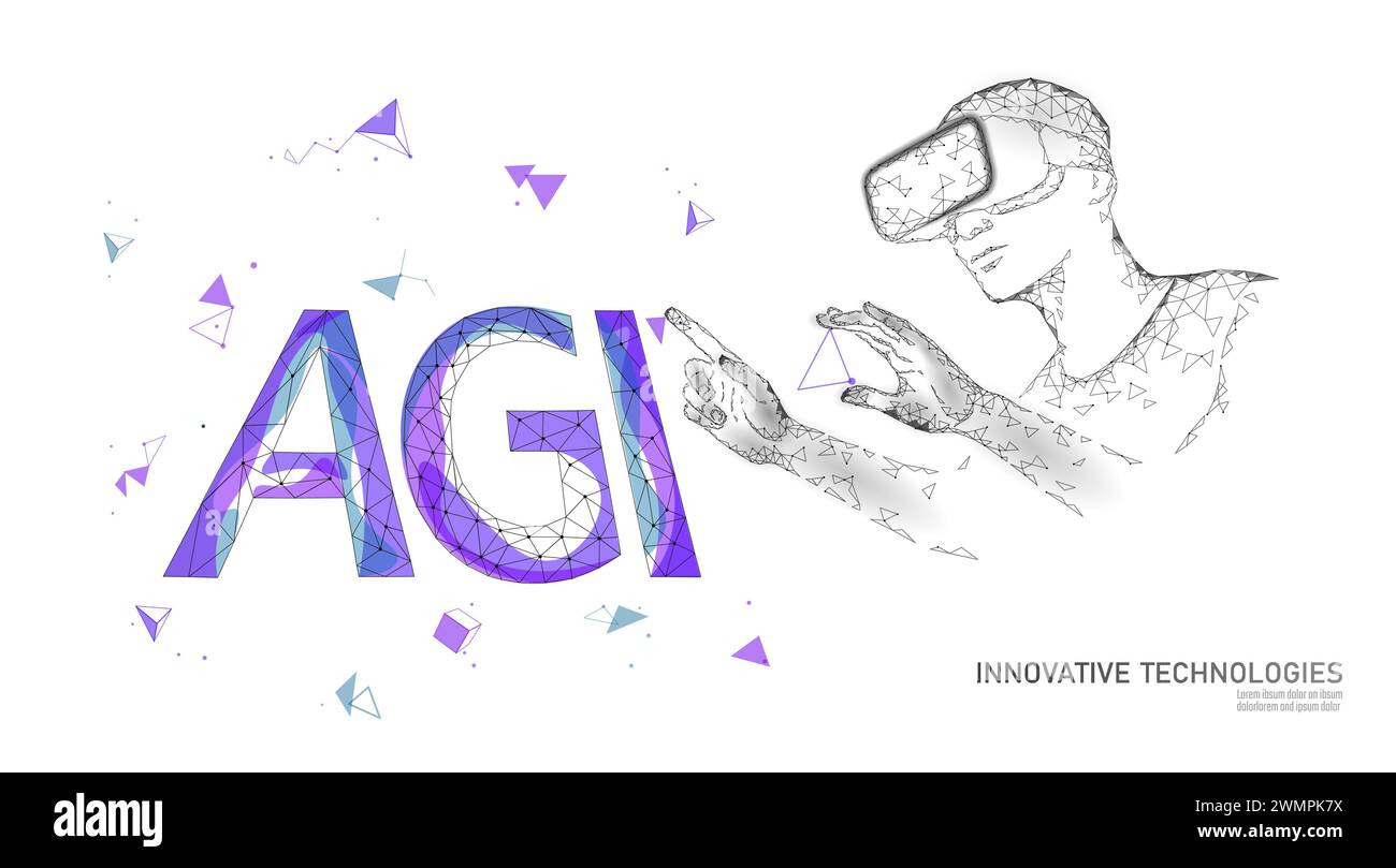 Artificial general intelligence low poly letter symbols. Minimalist style AGI icon. Man head ...