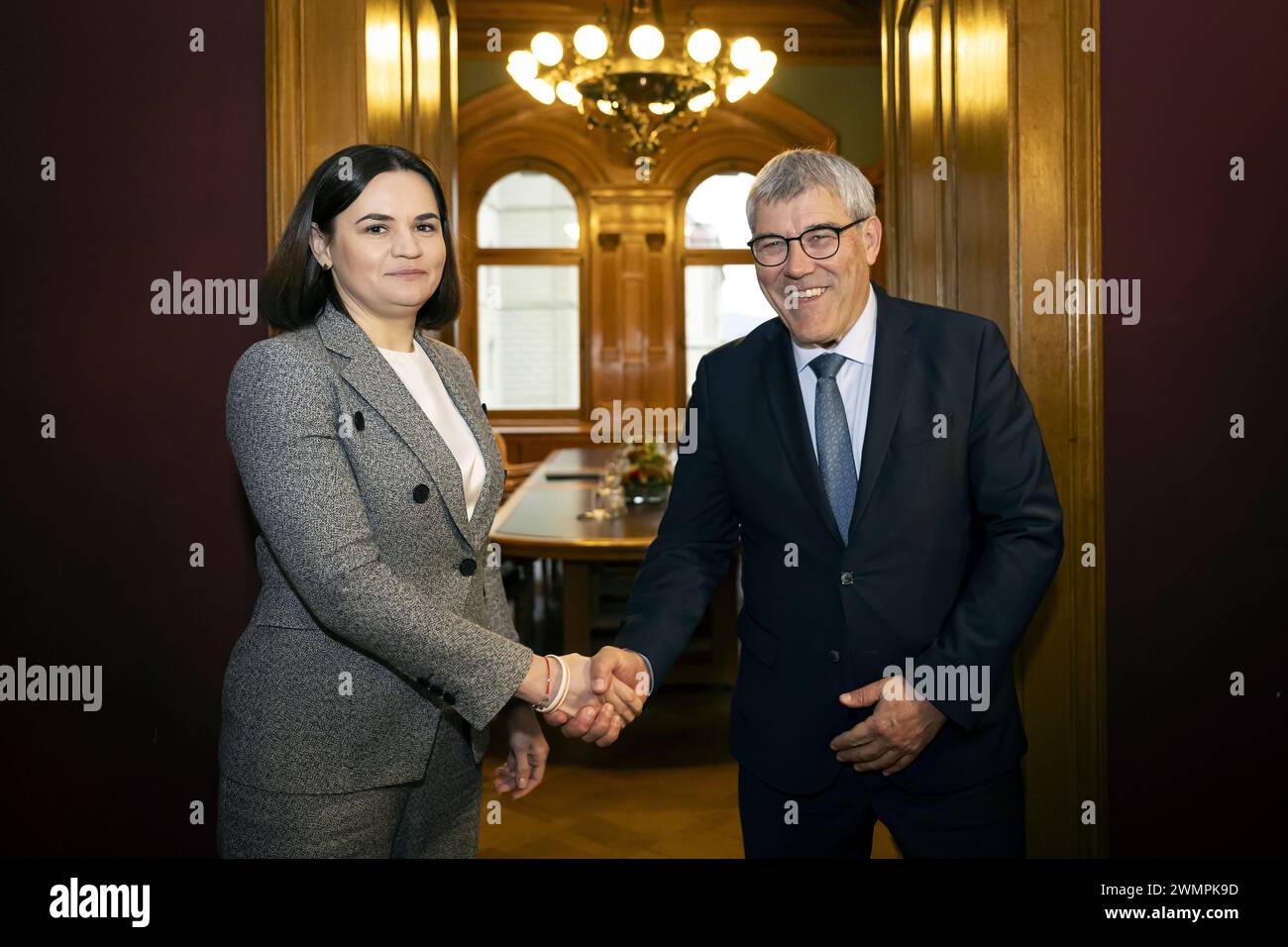 Belarusian opposition leader Sviatlana Tsikhanouskaya and Eric ...